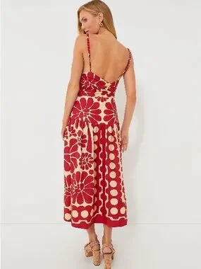 FARM Rio | Dresses | Farm Rio Palermo Midi Dress Red And Cream Floral ...